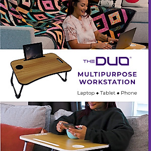 THE DUO Laptop Workstation for Bed and Sofa - Foldable Laptop Table, Portable Table for Bed, Lap Desk for Working, Reading, Eating - Marble, 26 x 17.5 inches
