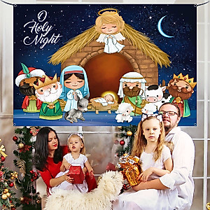 Manger Scene Religious Christmas Backdrop,Holy Nativity Christmas Large Background Supplies for Jesus Holy Night Religious Christmas Decoration