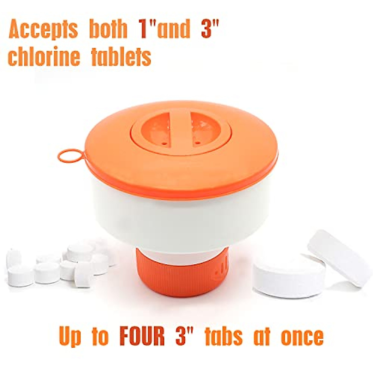 XY-WQ Chlorine Floater, Floating Pool Chlorine Dispenser (Orange, Easily Spot It), Fits 1 and 3 Inch Tablets for Large and Small Pools, Hot Tub, Spa