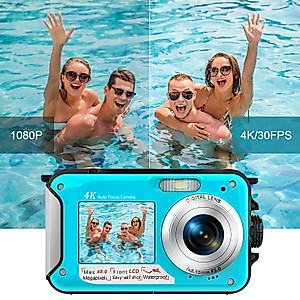 Yifecial 4K Waterproof Digital Camera 11FT Underwater Camera Selfie Dual Screens 48MP Waterproof Camera
