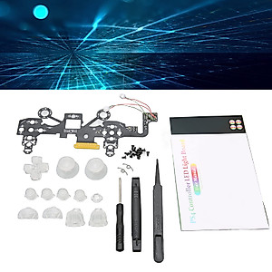 wendeekun Controller Repair Kit for Ps4, Luminated Gamepad Buttons 8 Colors 19 Modes DIY Repair Replacement Kit, Led Buttons Kit for Ps4 Controller, Include Screwdriver/Joystick Buttons/Light Board