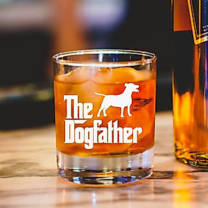 AGMdesign, The Dog Father Whiskey Glasses Gifts for Dog Owner, Dog Lover, Dog Dad, Dog Mom, Boyfriend, Husband, 11 oz Whiskey Bourbon Lowball Glass