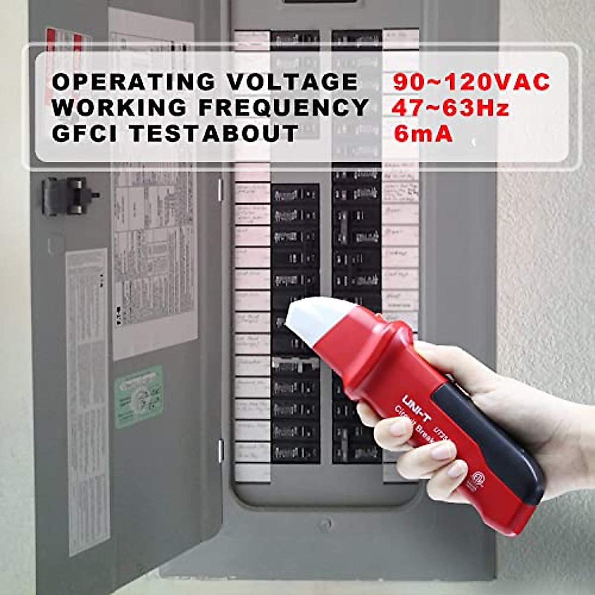 UNI-T AC Circuit Breaker Finder with Integrated GFCI Outlet Tester AC 90-120V USA Plug + Adjustable Sensitivity Beeper Indicattion+ Flashing LED Light