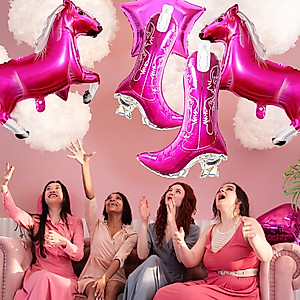 6Pcs Western Cowgirl Party Balloons, Pink Cowgirl Boots Balloons Horse Balloons and Star Balloons for Girls Western Themed Birthday Baby Shower Bachelorette Party Decorations Supplies