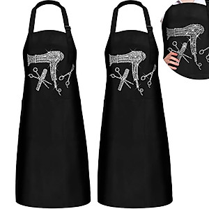 Coume 2 Pcs Hair Stylist Apron Hairstylist Salon Apron with Rhinestone Tools 3 Pockets Waterproof Hairdresser Barber Apron(White,Trendy Style)