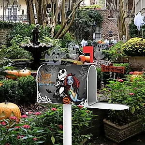 FBCOO Happy Halloween Mailbox Cover Magnetic Standard Size 20.5" x 18", Xmas Jack Sally Skulls Decorative Post Letter Box Decor, Spider Web Funny Holiday Garden Outdoor Decoration