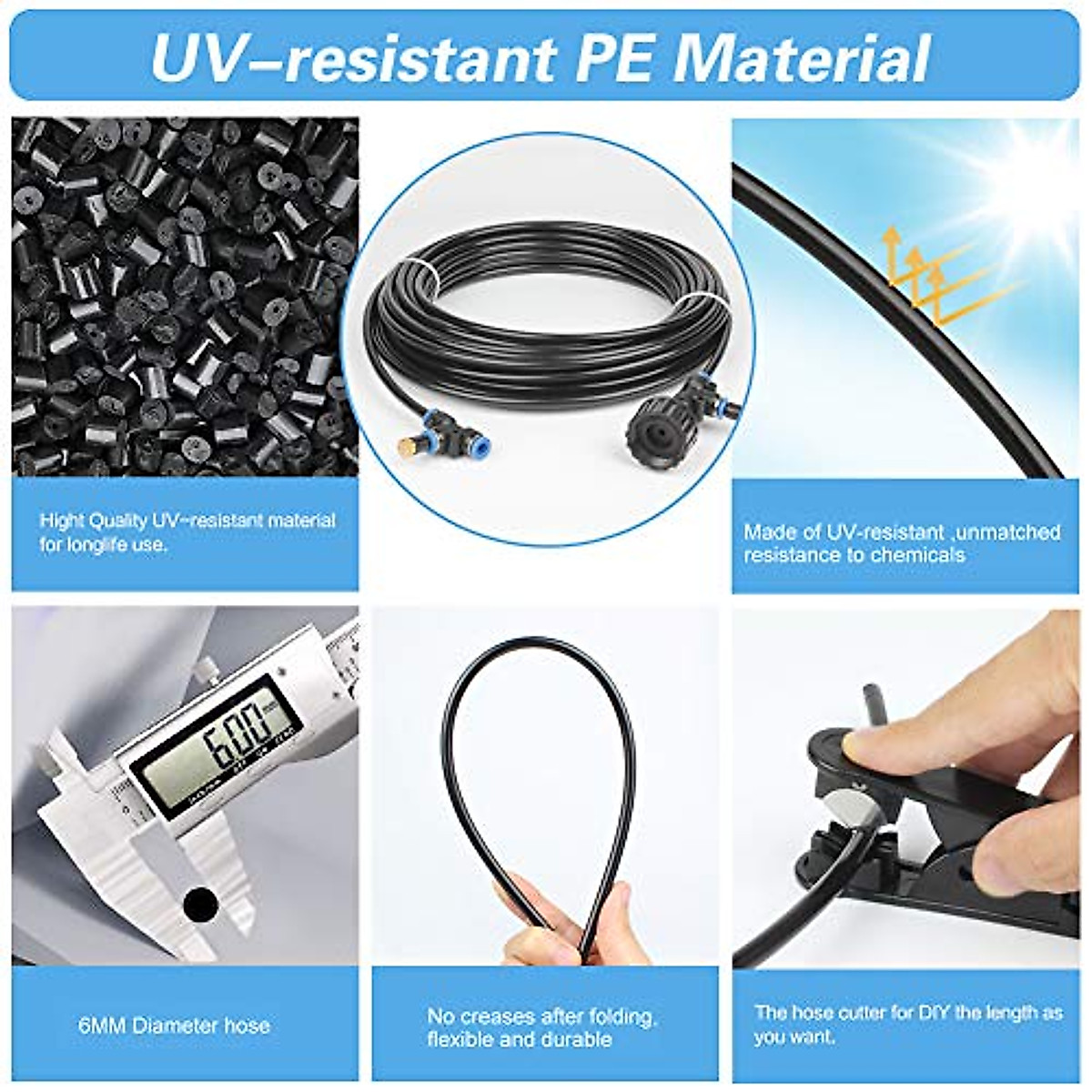 Mister System for Outside Patio - Misting Cooling System - 50 FT (15M) Misting Line + 15pcs Brass Mist Nozzles + a Faucet Connector (3/4" and 1/2") - Patio Misting System for Garden Greenhouse