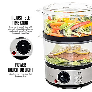 Ovente Electric Food Steamer 5 Quart with 2 Tier Stackable BPA-Free Baskets, 400W Stainless Steel Base, Auto Shut-Off and 60-Minute Timer, Fast Steaming Ideal for Vegetable and Fish, Silver FS62S
