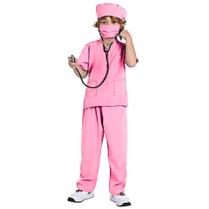 Doctor Costume for Kids Scrubs Pants with Accessories Set Toddler Children Cosplay 7-8 Years Pink