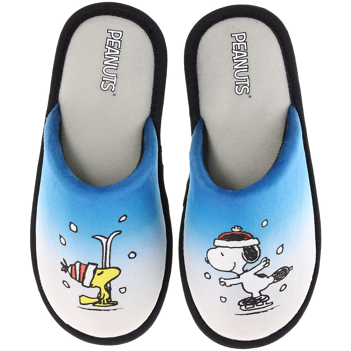 Peanuts Family Slippers, Mismatch Holiday Scuff Snoopy & Woodstock, Blue