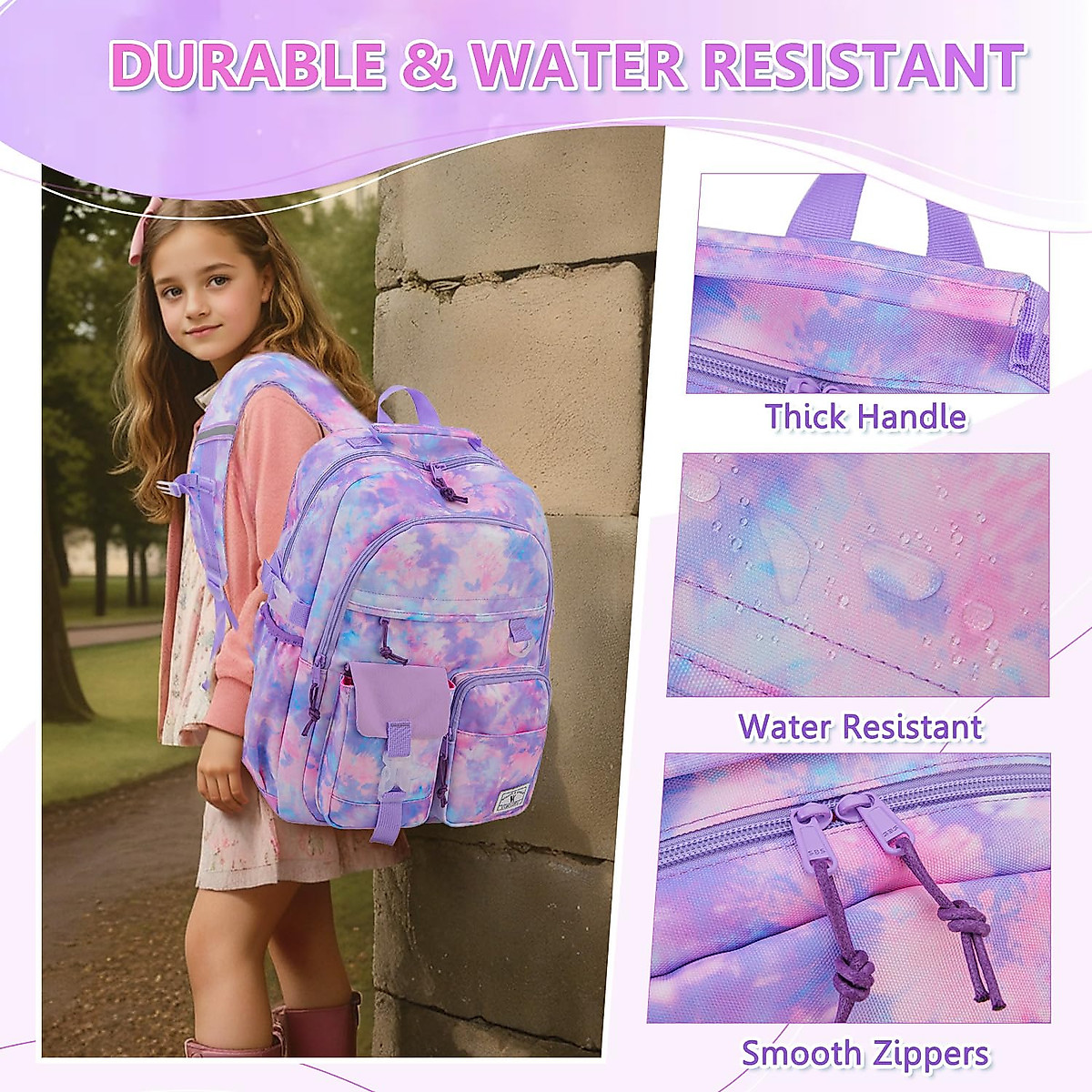 VX VONXURY Girls School Backpack,Water Resistant Kawaii Kids Book Bag Fits A4 Folder,Cute Teens Schoolbags