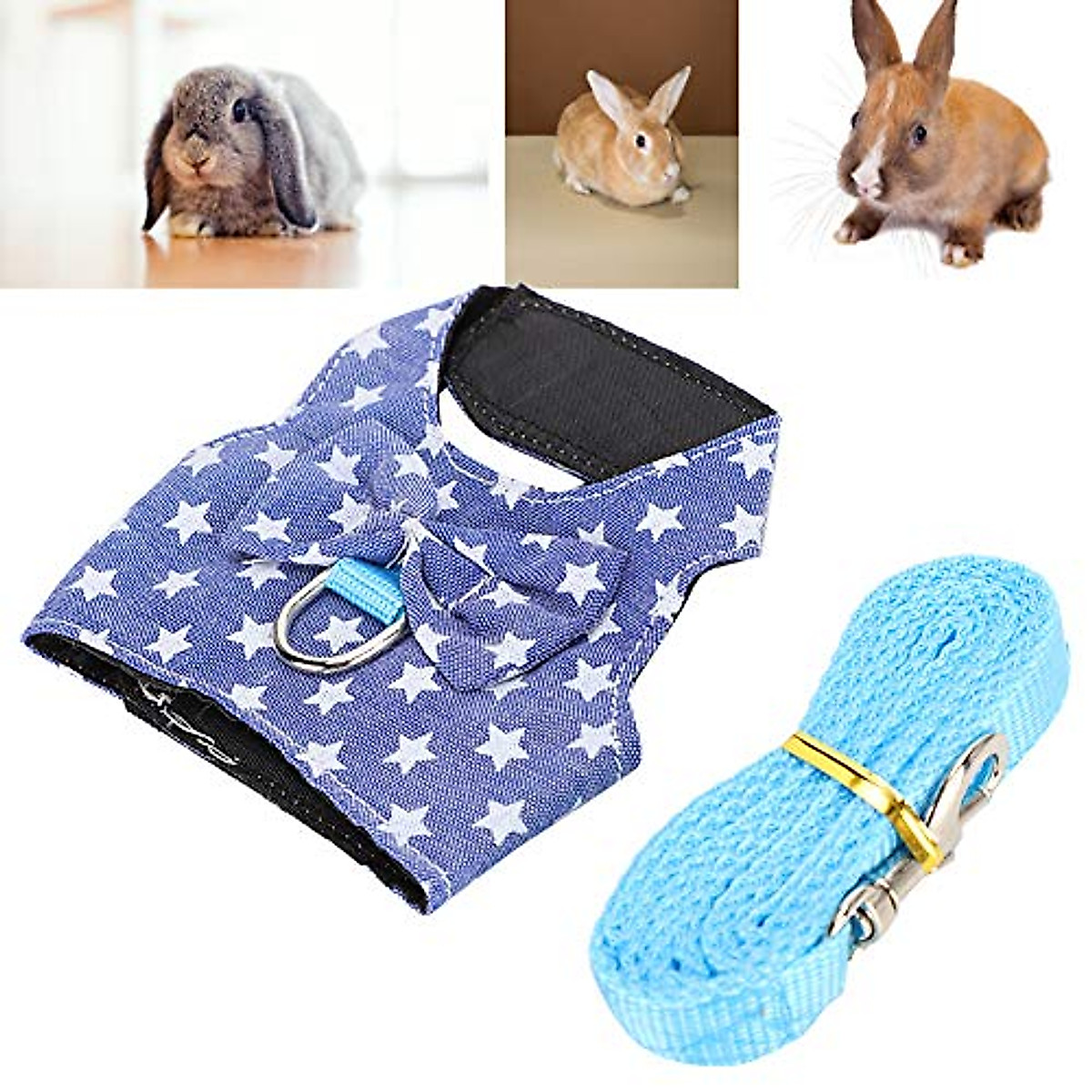 TOPINCN Rabbit Harness with Lead Set Cute Bow Tie Vest Harness Adjustable Pet Chest Walking Harness for Bunny Hamster Ferret and Small Animals(S)