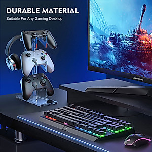 Game Controller Holder Headset Stand: Universal Dual Controller Holder 3 Tier Headset and Controller Holder Acrylic Holder Storage Gamepad Headphone Stand, for Xbox Series PS5 PS4 (Clear)