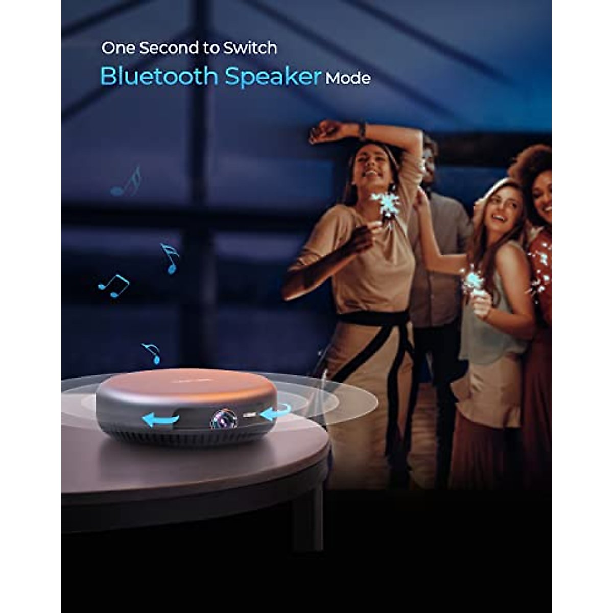 Smart Mini Projector with WiFi and Bluetooth, ViewComm iSpace2 Portable Pocket Projector with Adjustable Tripod, 220 ANSI Lumen, 360° Bluetooth Speaker, Android 9.0 Rechargeable Movie Projector
