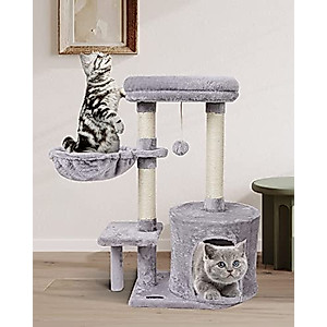 KIYUMI Cat Tree Cat Tower Condo with Sisal Scratching Post for Indoor Cats Cat Tree Cat Furniture with Hammock Perch and Kitten Ball Toys, Multi-Level Pet Activity Center