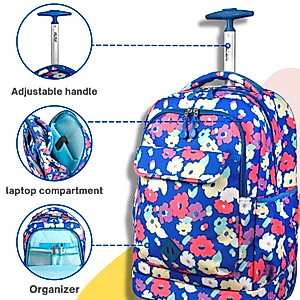 J World New York Sweep Laptop Rolling Backpack, Petals, 18"
