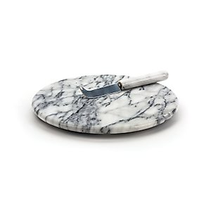 RSVP International Cheese Board & Knife, 10 Inch, White Marble