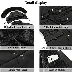 MOERDENG Women's Warm Winter Puffer Coat Thicken Fleece Lined Down Jacket Faux Fur Detachable Hood Snow Parka