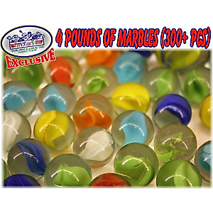 Matty's Toy Stop Deluxe 4 Pounds (300+ Count) of Cat's Eyes Marbles & Shooters with Exclusive Storage Bag