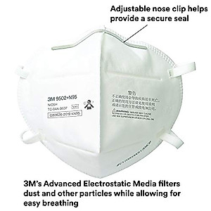 3M N95 Particulate Respirator 9502+, Disposable, Helps Protect Against Non-Oil Based Particulates, 50/Pack
