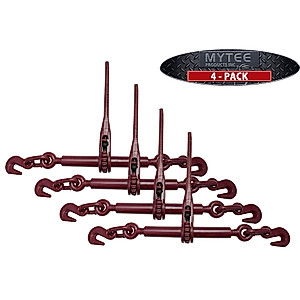 Mytee Products (4 Pack) 5/16"-3/8" Heavy Duty Ratchet Lever Load Binder w/Grab Hooks 5,400 Lbs Working Load Limit - Red | Tie Down Hauling Chain Binders for Flatbed Truck Trailer