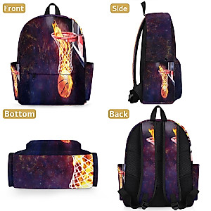 YoCosy School Backpack for Boys Girls Purple Galaxy Nebula Burning Basketball Kids Backpack Bookbag for Elementary Preschool Travel Daypack Laptop Backpack Purse for Women Men Teens
