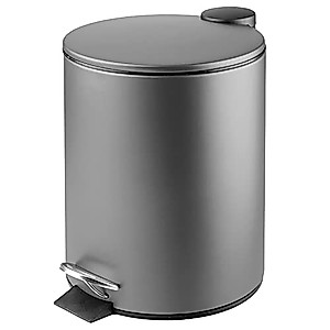 mDesign Metal 1.3 Gallon/5 Liter Round Step Trash Wastebasket, Garbage Container Bin with Lid for Bathroom, Powder Room, Bedroom, Kitchen, Craft Room, Office - Removable Liner Bucket - Dark Gray