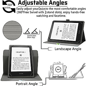 pudazvi Pudazvi Case for 6",6.8",7" Kindle/Kindle Paperwhite/Kobo/Nook/Tolino/E-Book Tablet,Universal 6-7 inch Tablet Case with 360 Degree Rotatable Kickstand Multiple Viewing,Flower Grass