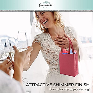 Small Gift Bags - 12 Pack Mini Red Metallic Glitter Gift Bags with Handles, Cute Reusable Eco Friendly Bling Tote for Valentine Goodie & Favor Bags, Birthday Party, Candy Favors, in Bulk - 6x3x8