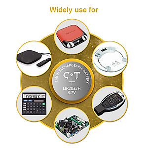 CT-ENERGY LIR2032 Rechargeable Batteries 3.7V with High Capacity 70mA Can Be Replacement of Rechargeable Coin Cell Lithium Batteries ML2032