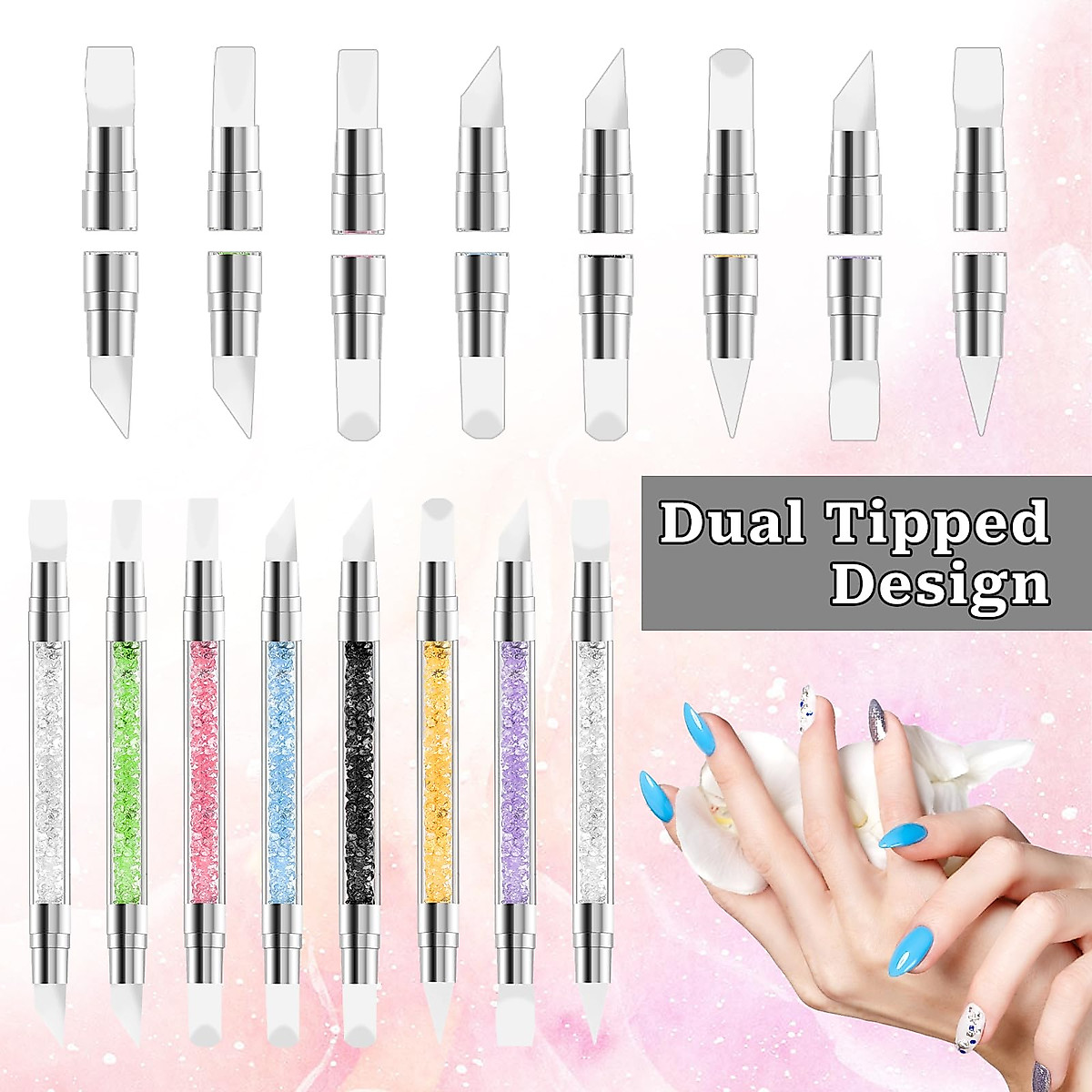 8 PCS Silicone Nail Art Acrylic Pen Brushes Rhinestone Nail Polish Carving Pen Dual Tipped Rubber Tip Nail Brushes for Design Nail Foil Carving Drawing and 3D Effect Shaping Drawing Dotting Tools