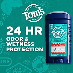 Tom's of Maine Complete Protection Aluminum-Free Natural Deodorant for Men, Sandalwood & Vanilla, 2.6 oz