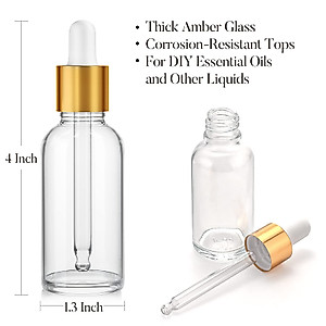 12 Pcs, 1 OZ Dropper Bottles (30ml) with 3 Funnels & 1 Long Dropper - Clear Glass Bottles for Essential Oils with Eye Droppers - Tincture Bottles, Leak-Proof Travel Bottles for Liquids, Golden Cap