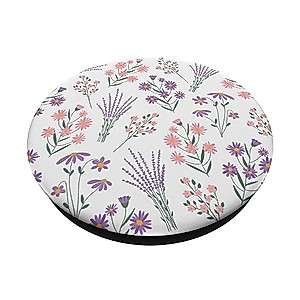 Purple Lavender Flower Botanical Pink Floral Aesthetic White PopSockets Standard PopGrip