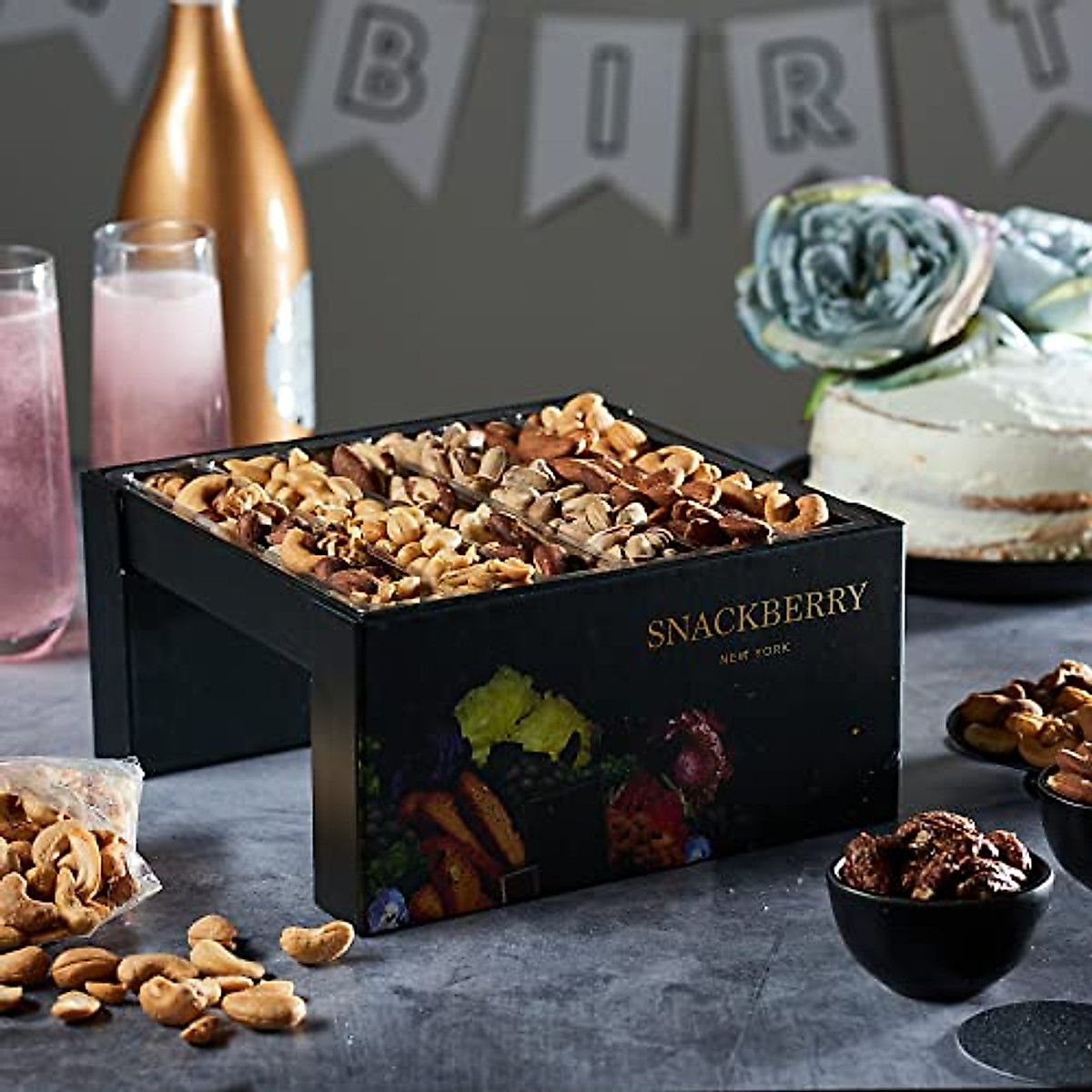 Holiday Mixed Nuts Gift Basket, in Elegant Display Stand Box, Gift Set for Easter, Birthday Party, Sympathy, Healthy Gift Snack Box for Men and Women. Kosher - Snackberry (Original)