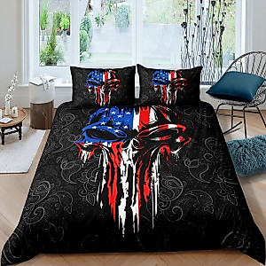Paisley Duvet Cover Set Twin Size,American Flag Gothic Skull Print Bedding Set 2pcs for Kids Teens Room Decor,Halloween Theme Comforter Cover Soft Breathable Bedspreads Cover with 1 Pillowcase,Black