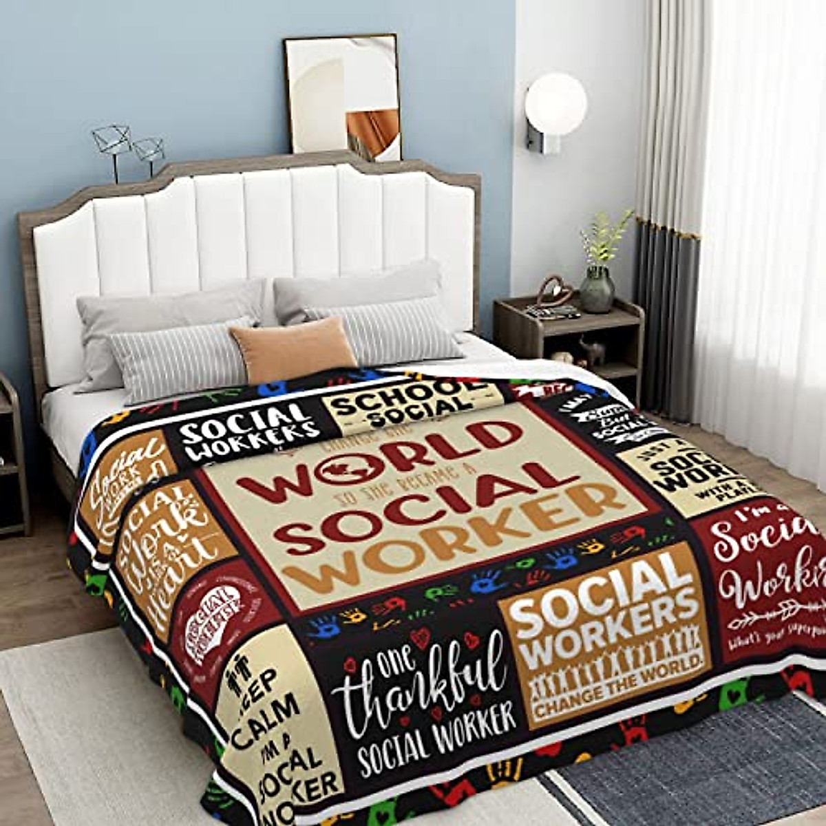 AYUNIX Social Worker Gifts Blanket for Women Men, Thank You Gifts for Social Worker Appreciation Graduation Gifts for BSW, MSW, DSW, Social Work Month Christmas Birthday Gifts Throw Blanket 60x50in
