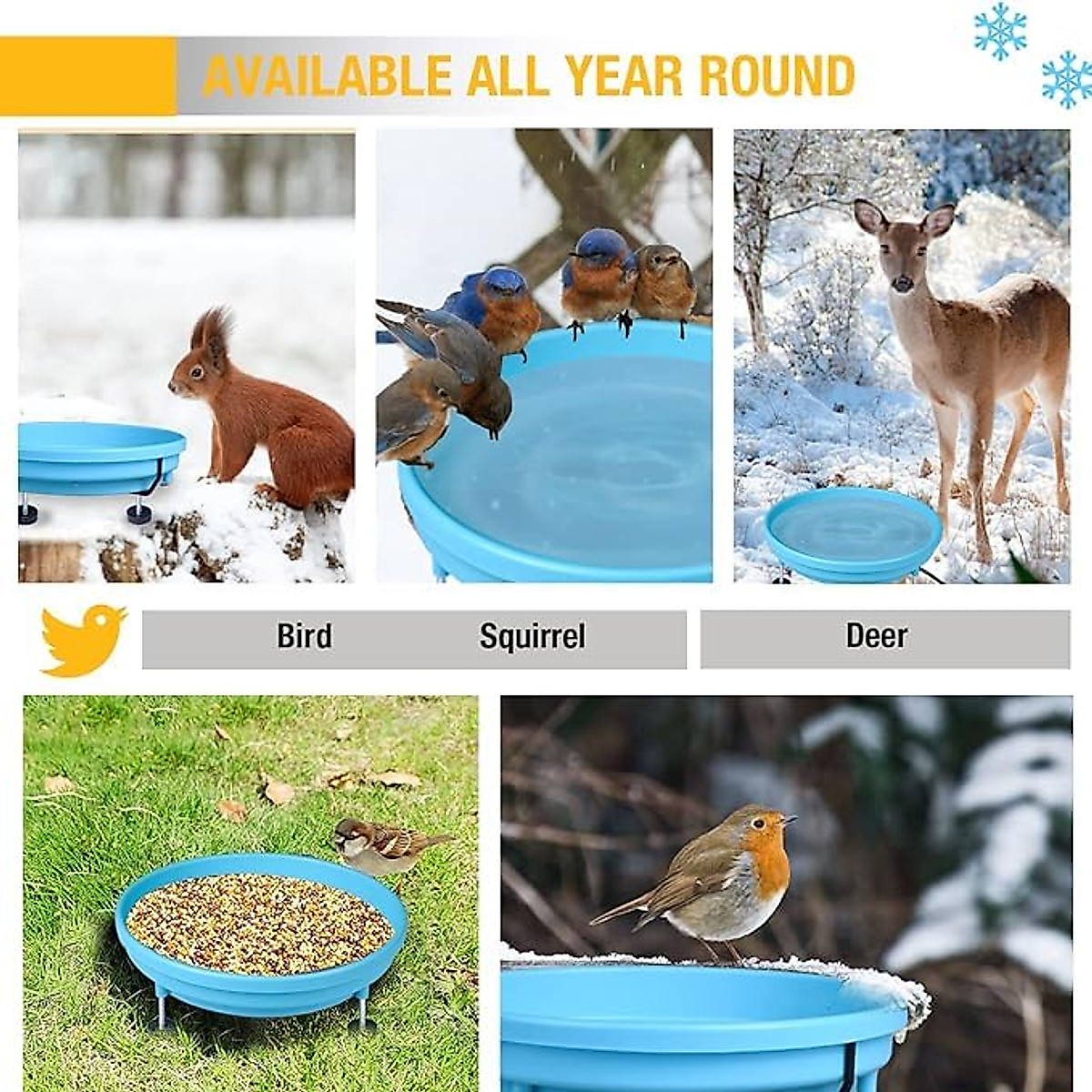 Tetuga Bird Bath Deck Mounted Bowl 12 Inches with Adjustable Clamp for Outdoor Bird Baths for Outside Weather Resistant Durable Birdbath for Garden Patio Lawn Yard Deck Railing (Blue)