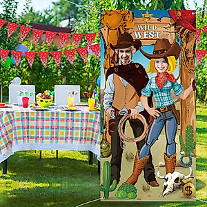 Western Party Decorations, 6 x 3 ft, Cowboy Photo Props Large Fabric West Themed Door Banner Background, Funny Western Games Supplies