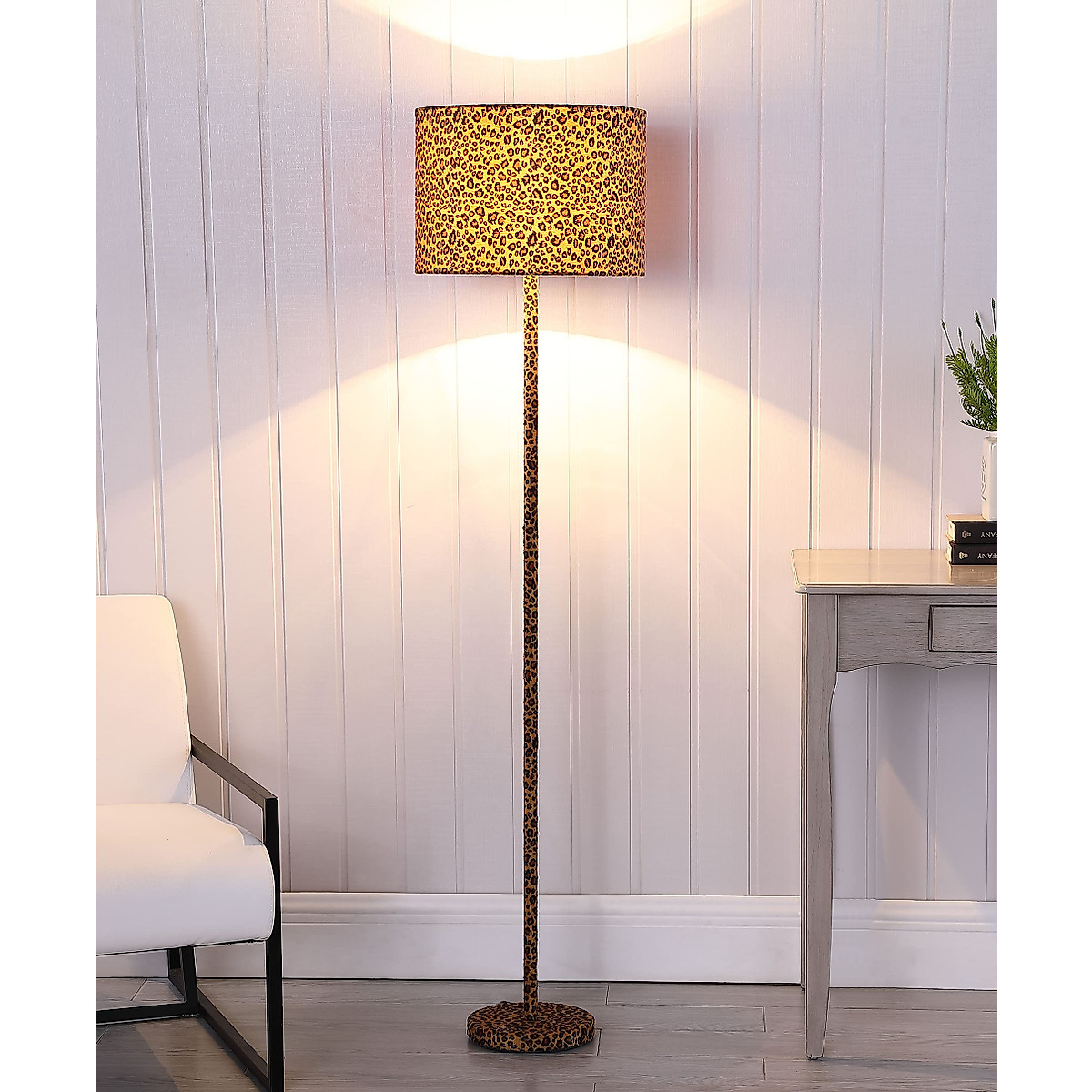 Ore International HBL2422 59" in Faux Suede Leopard Print Floor Lamp