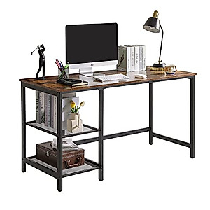 Aibiju Home Office Computer Desk with Reversible Storage Shelves, Large Study Writing Desk with Modern Simple Style 55 Inch Industrial Wooden Desk Easy to Assemble Brown YD-TMJ015H
