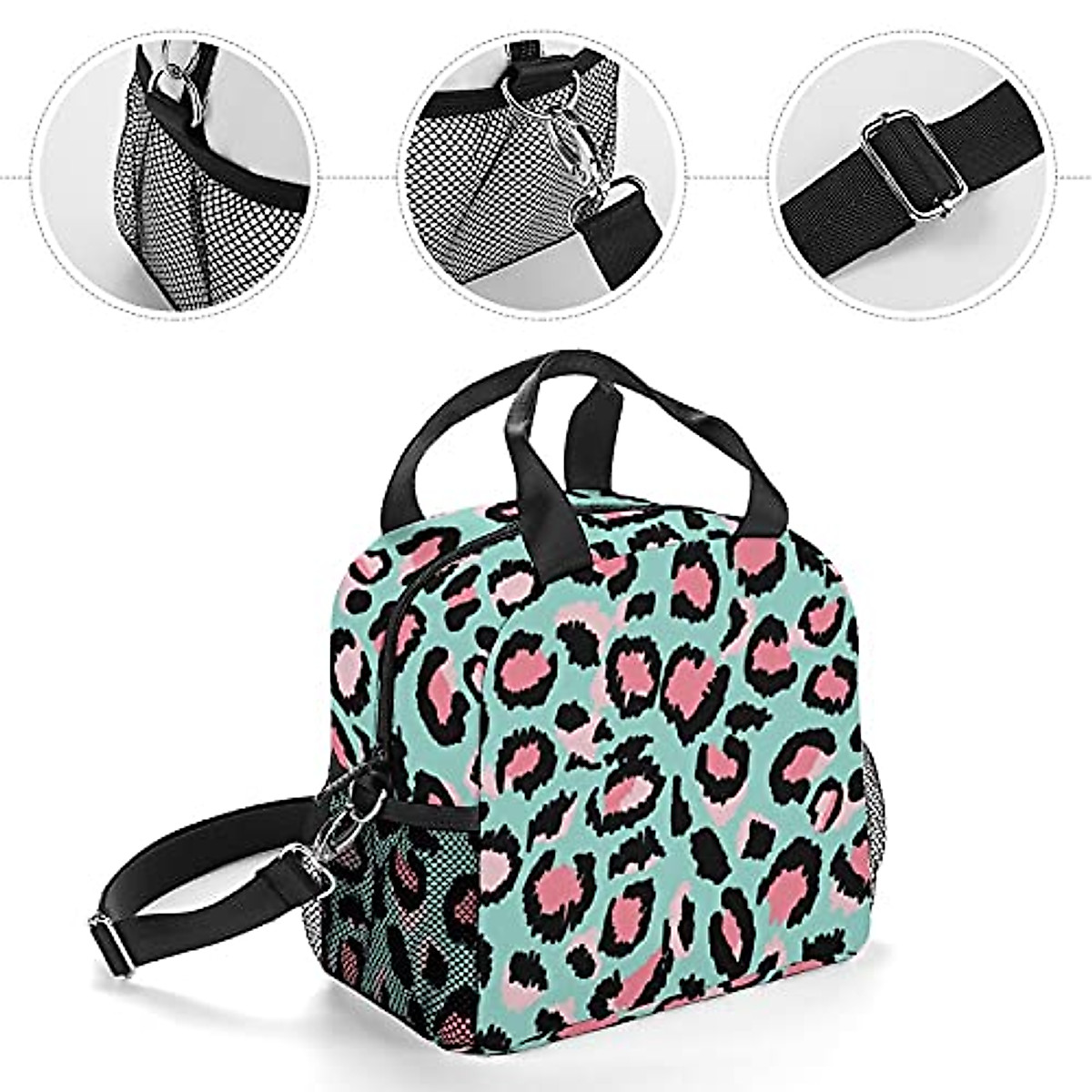 Leopard Reusable Insulated Lunch Bag, Portable Cooler Lunch Box for Boys and Girls, Lunch Tote Bag with Adjustable Shoulder Strap for Work, Picnic, Travel