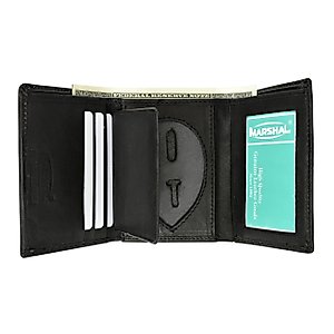 RFID Genuine Leather Trifold Badge Holder Wallet Black, Police Badge Holder