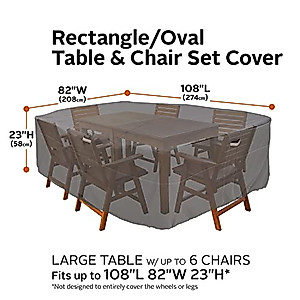 Classic Accessories Ravenna Water-Resistant 108 Inch Rectangular/Oval Patio Table & Chair Set Cover, Large, Taupe, Outdoor Table Cover