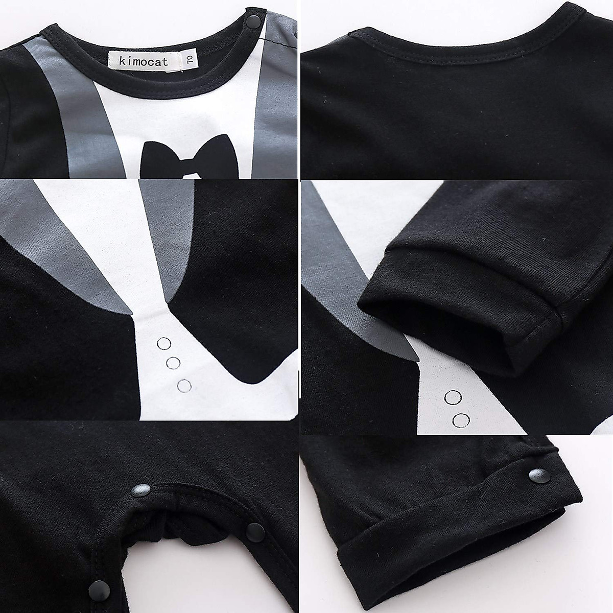 Kimocat Baby Boy Romper Tuxedo Jumpsuit Gentleman One-Piece Button-Down Bowtie Wedding Suit Bodysuit