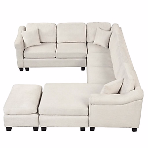 FANCUF 4pcs Sectional Sofa with Ottoman with Right Side Chaise Velvet Fabric Dark Gray (Color : E, Size : As Shown)