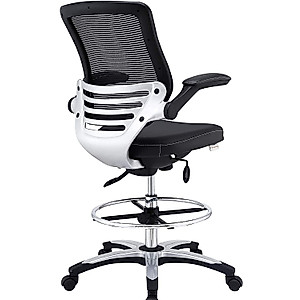 Modway Edge Drafting Chair - Reception Desk Chair - Flip-Up Arm Drafting Chair in Black