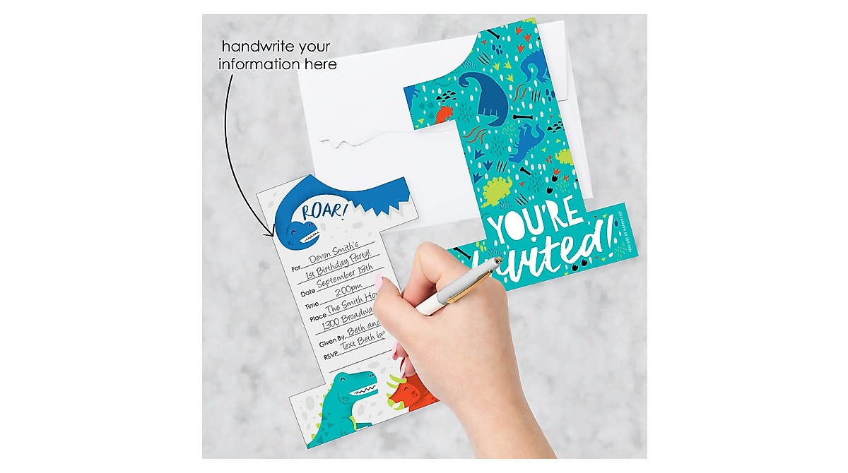 Big Dot of Happiness Dinosaur 1st Birthday Invitations - Set of 12