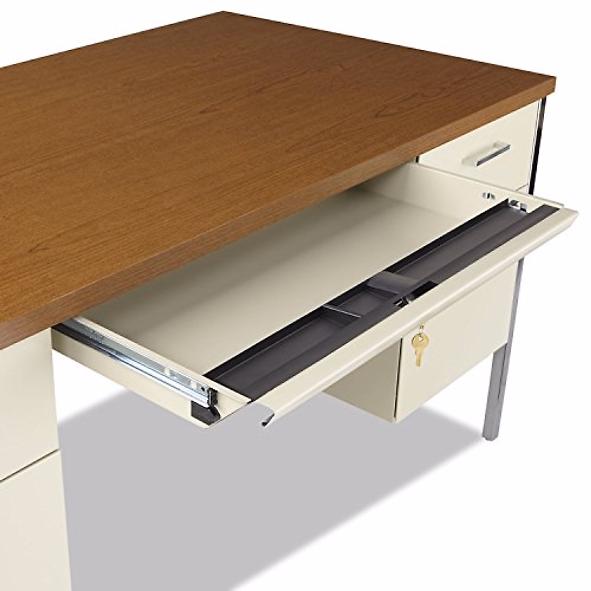 Alera 19912 60 in. x 30 in. x 29.5 in. Double Pedestal Steel Desk - Cherry/Putty, Putty Legs