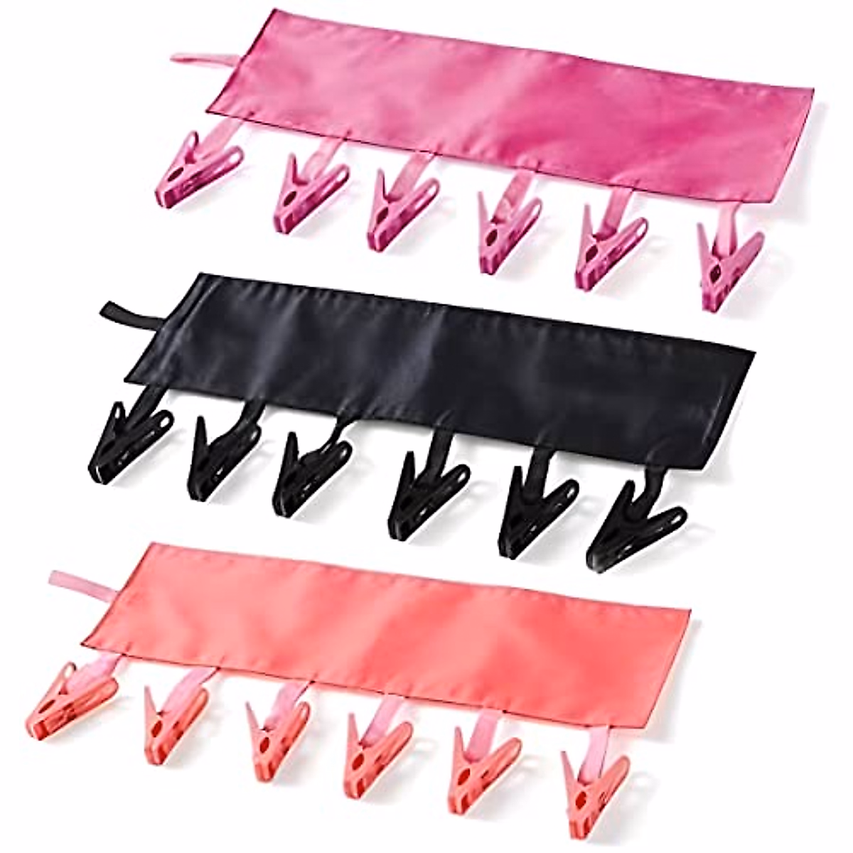 TamBee Bathroom Racks Cloth Hanger Clothespin Travel Portable Folding Cloth Socks Drying Hanger with 6 Clips Pack of 3 (Red, Black, Rose red)